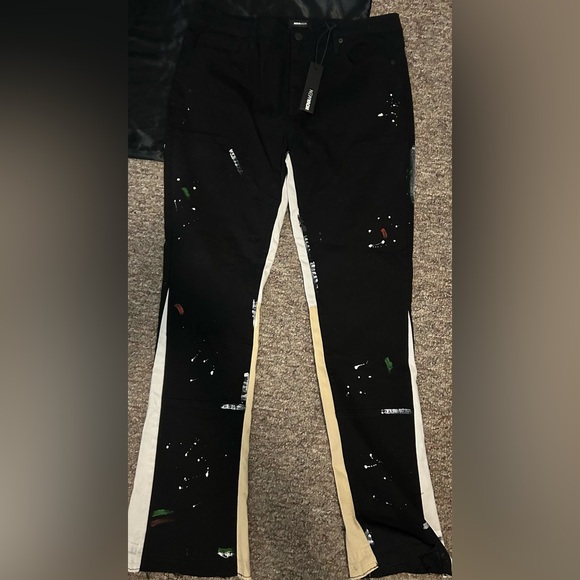 Fashion Nova | Jeans | Nwt Novamen Black Paint Splatter Pants With Side ...